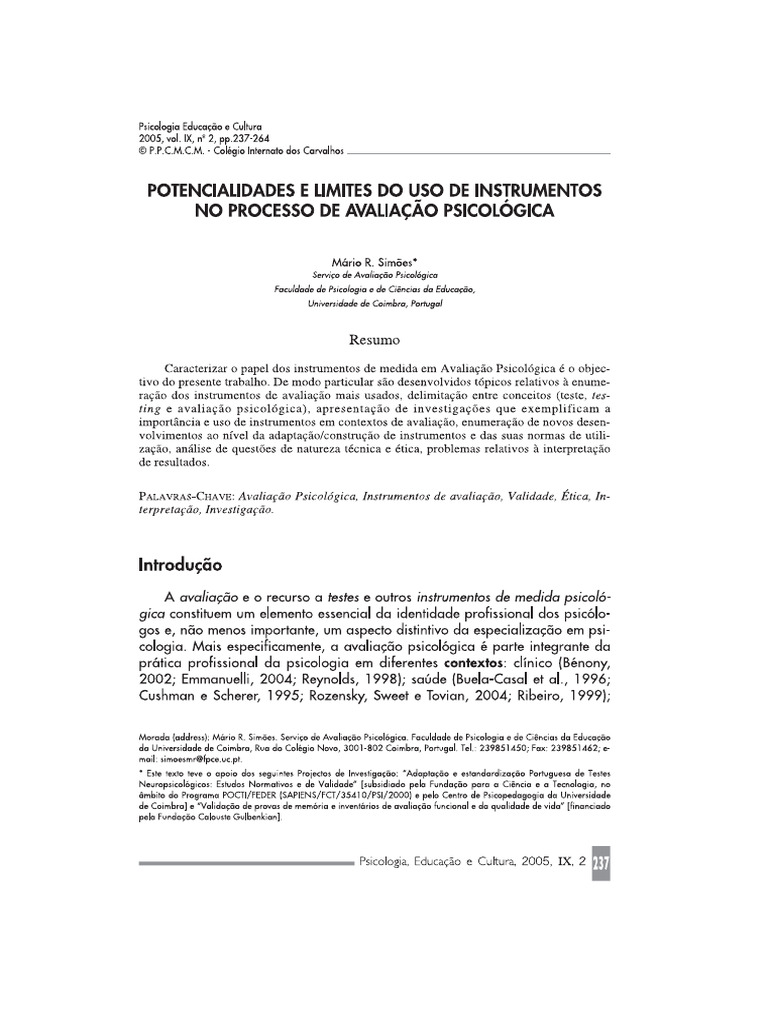 Potencialidades e Limitaçoes Testes - Mario Simoes | PDF