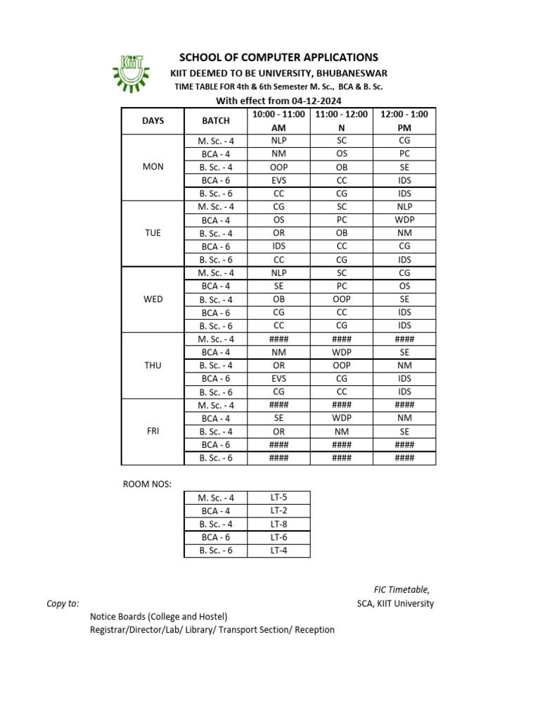 Timetable for 4th and 6th semester | PDF
