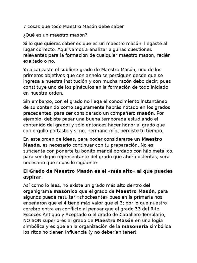 7 Claves para el Maestro Masón | PDF | Masonería | Fraternidades