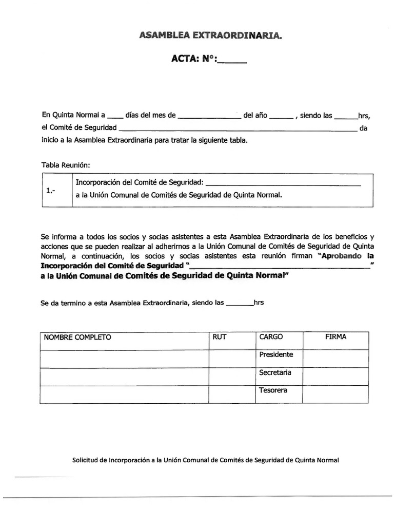 Asamblea extraordinaria union comunal | PDF