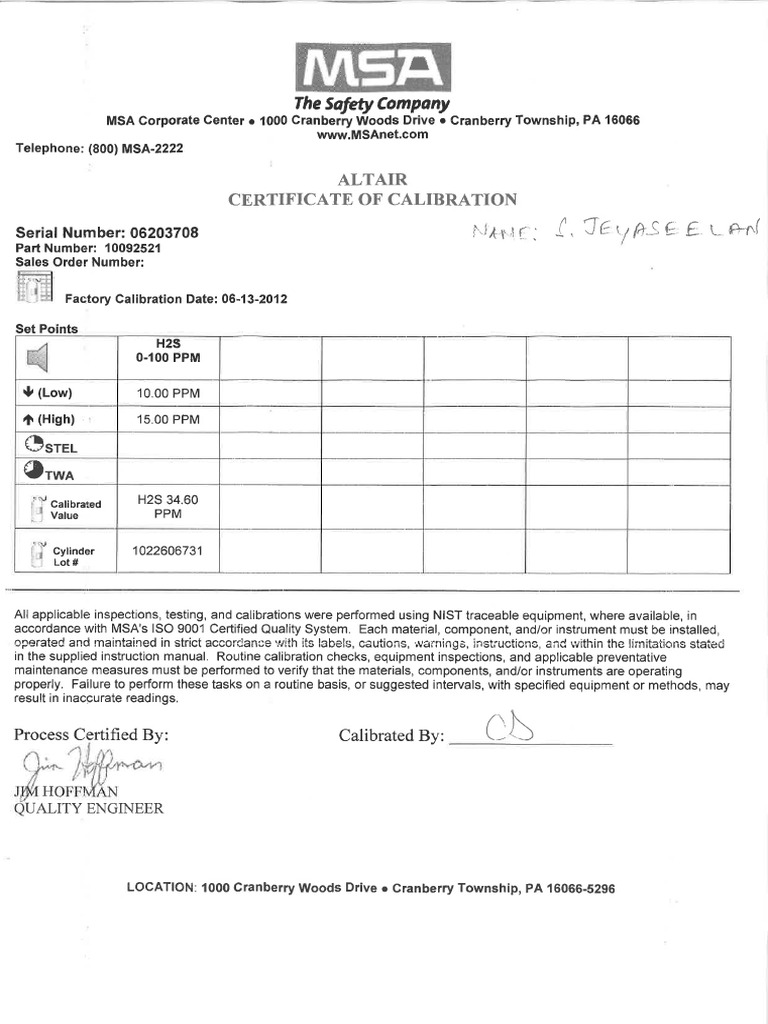 Calibration Certificate | PDF