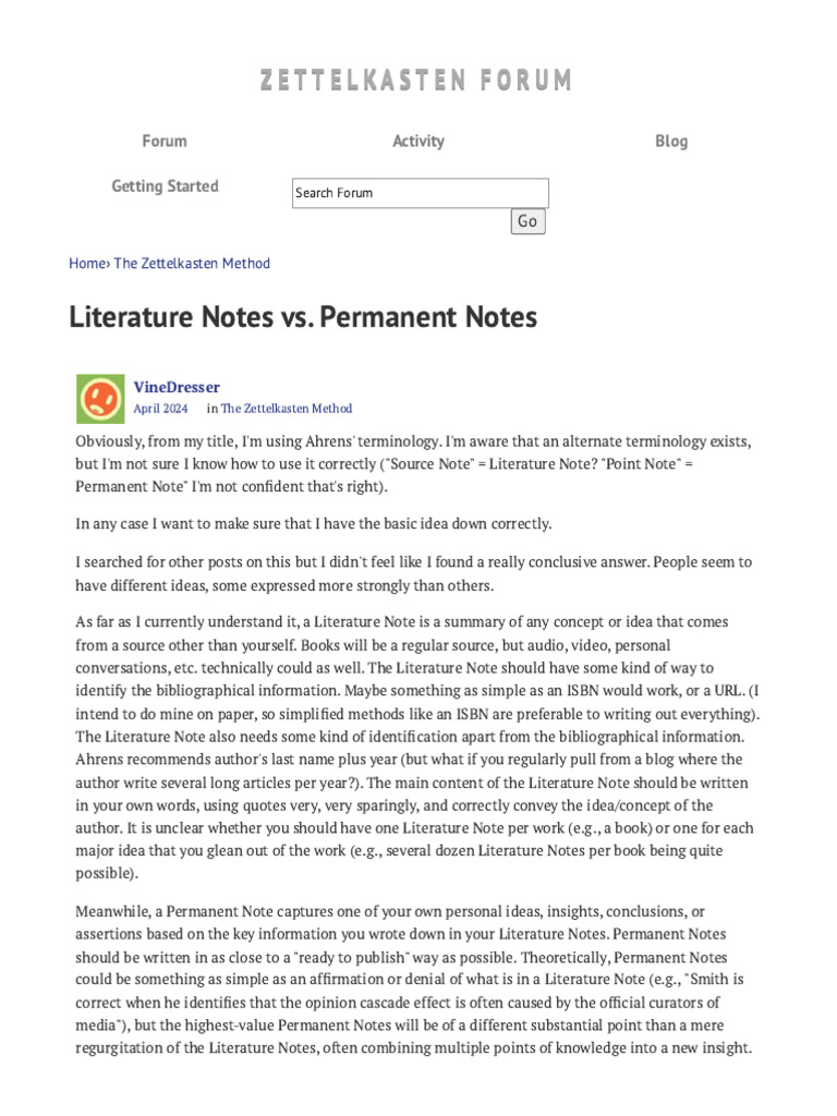 Literature vs Permanent Notes in Zettelkasten | PDF | Thought | Concept