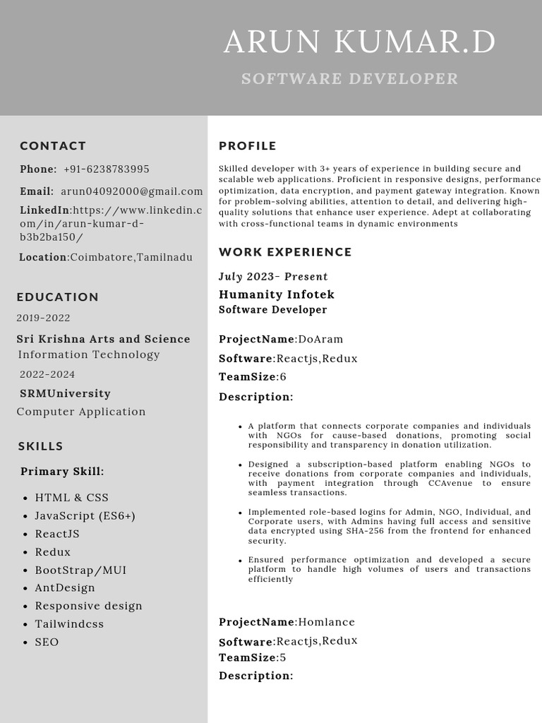 Naukri Arunkumar.D (3y 1m) | PDF | Software | Software Engineering