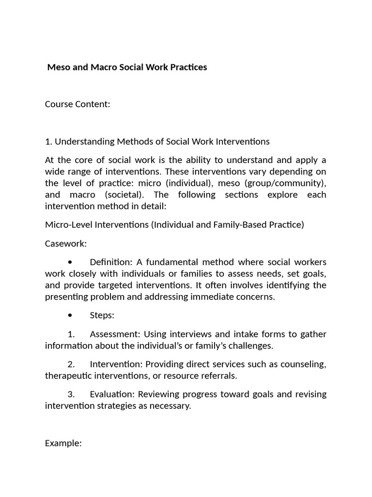 Messo and Macro Social Work Practice Students Handout | PDF ...
