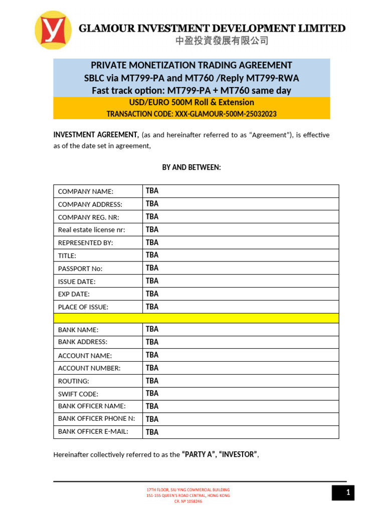 0 Pmta Glamour Credit Suisse Singapore SBLC Mt799pa 799rwa MT760 | PDF | Letter Of Credit | Banks