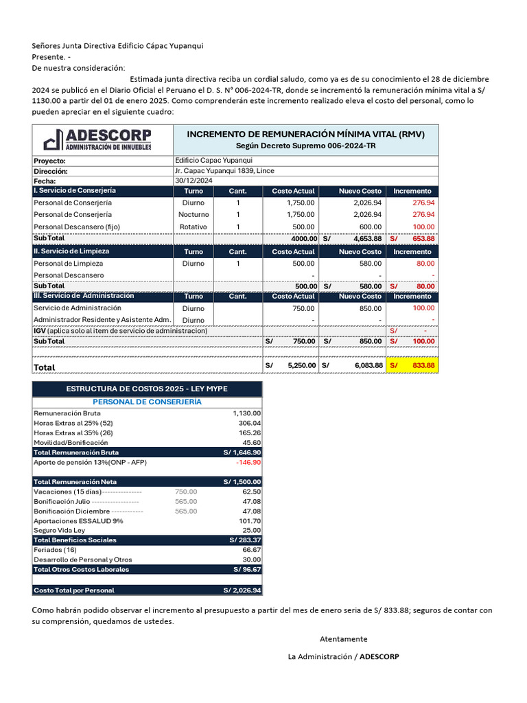 INCREMENTO RMV 2025 (3) | PDF | Salario | Compensación laboral