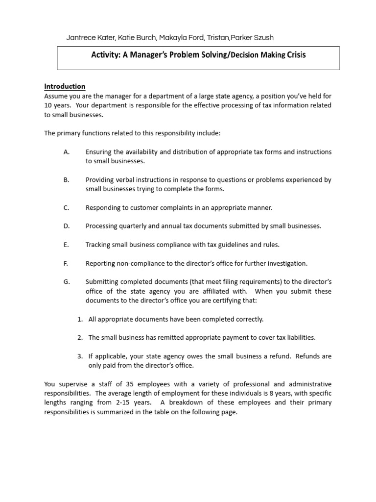 Hunt Management Decision Making Exercise 1-1 | PDF | Business