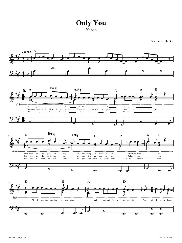 Yazoo - Only You Sheet Music | PDF