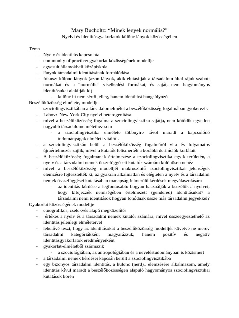 Mary Bucholtz - "Minek Legyek Normális?" | PDF