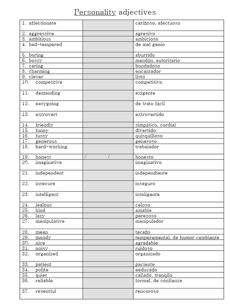 Spanish Personality Adjectives Guide | PDF