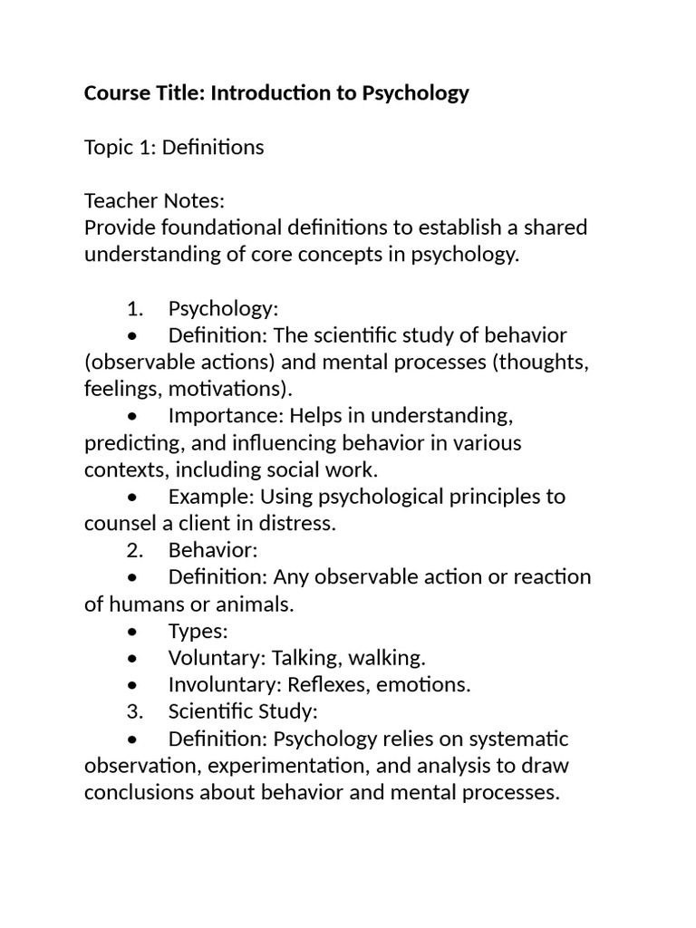 Introduction To Psychology DSW STUDENT HANDOUT | PDF | Psychology ...
