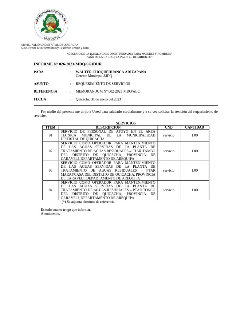 Informe N° 026-req.atm | PDF | Agua y política | Agua