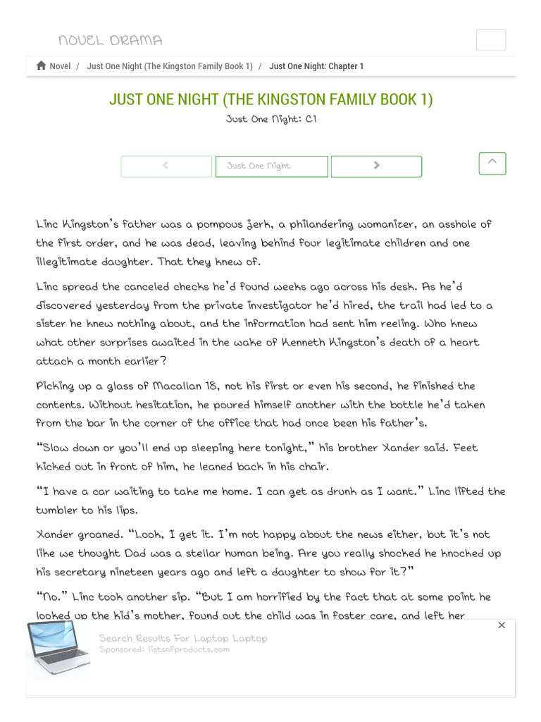 Just One Night (The Kingston Family Book 1) : Novel Drama | PDF