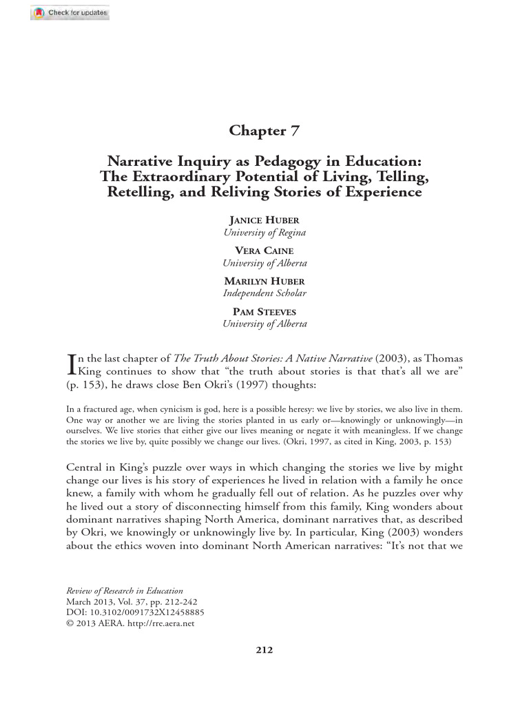 Huber Et Al 2016 Narrative Inquiry As Pedagogy in Education The ...