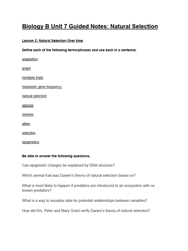 Biology B Unit 7 Guided Notes | PDF | Natural Selection | Heredity