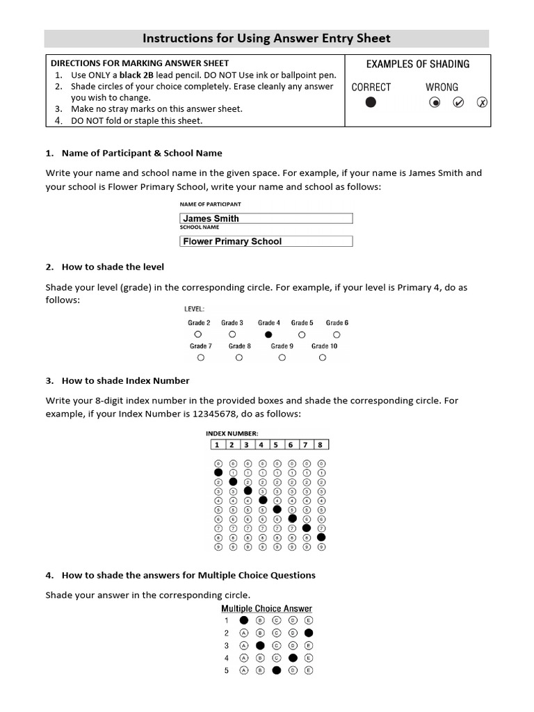 Answer Sheet Marking Instructions | PDF
