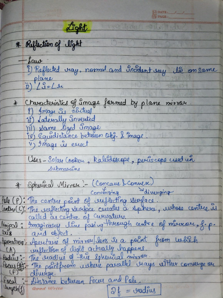 Cbse Ncert Physics Notes Class 10 | PDF