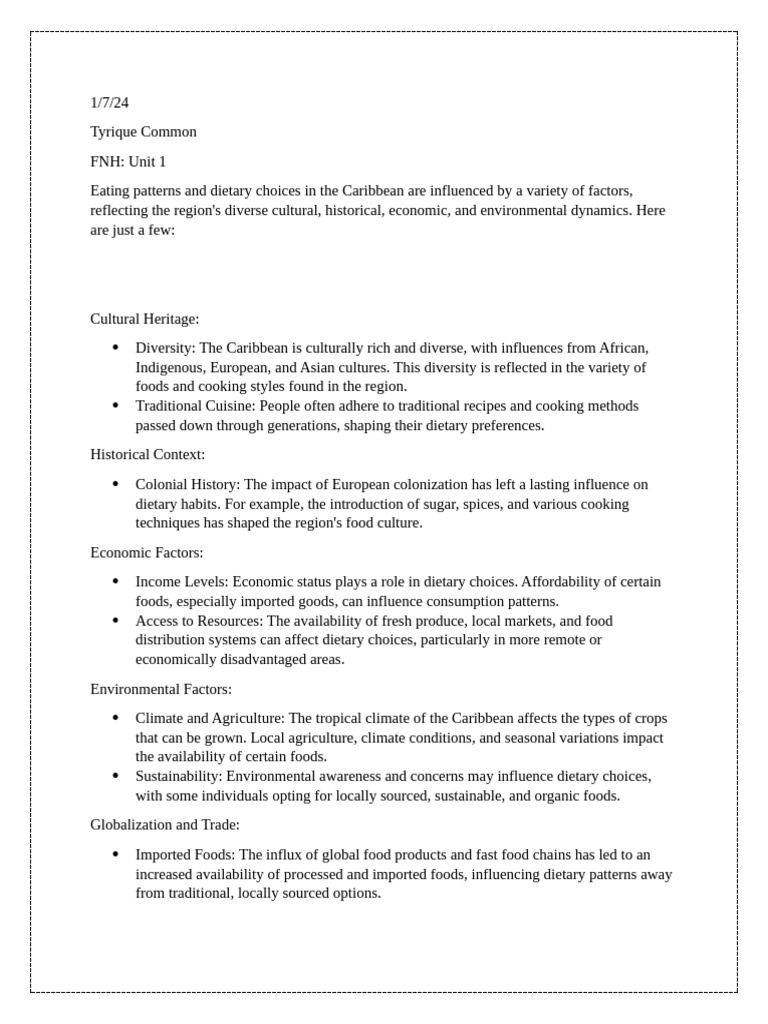 UNIT 1 Caribbean Eating Patterns | PDF | Diet (Nutrition) | Diet ...