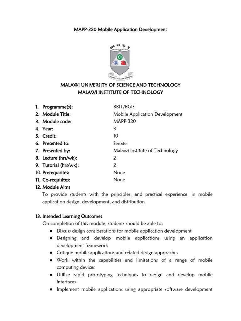 MAPP-320 Mobile Application Development Module Outline | PDF | Mobile App | Application Software