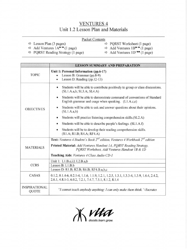 VENTURES 4 Lesson 1.2 | PDF