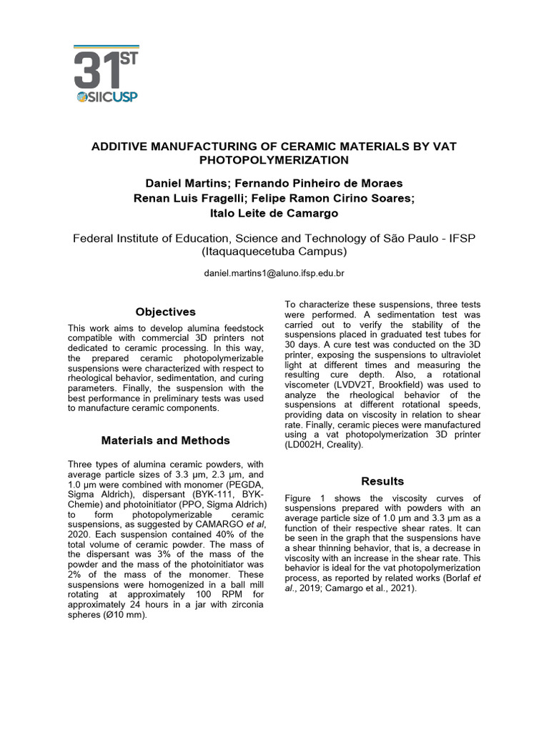 ADDITIVE MANUFACTURING OF CERAMIC MATERIALS BY VAT PHOTOPOLYMERIZATION ...