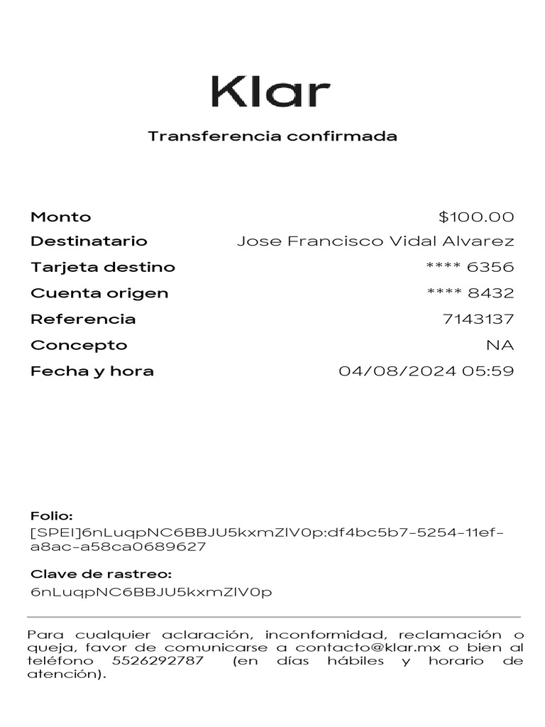 Klar Comprobante 05082024 181001 | PDF