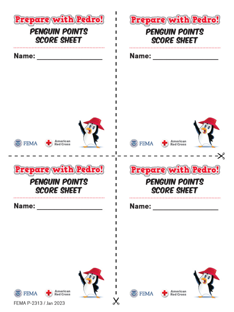 Ready Gov - Pedro - Penguin Points Score Sheet - 1 | PDF
