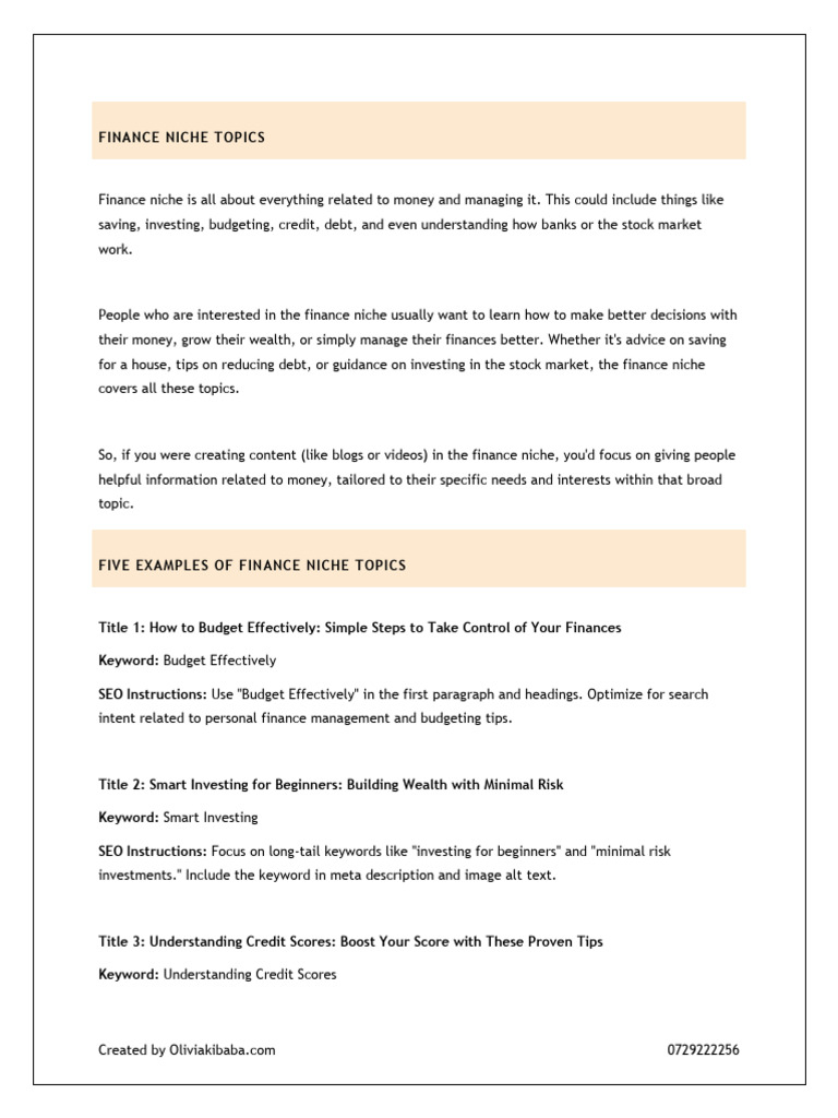 Finance Niche Topics Guide | PDF | Search Engine Optimization | Mental ...