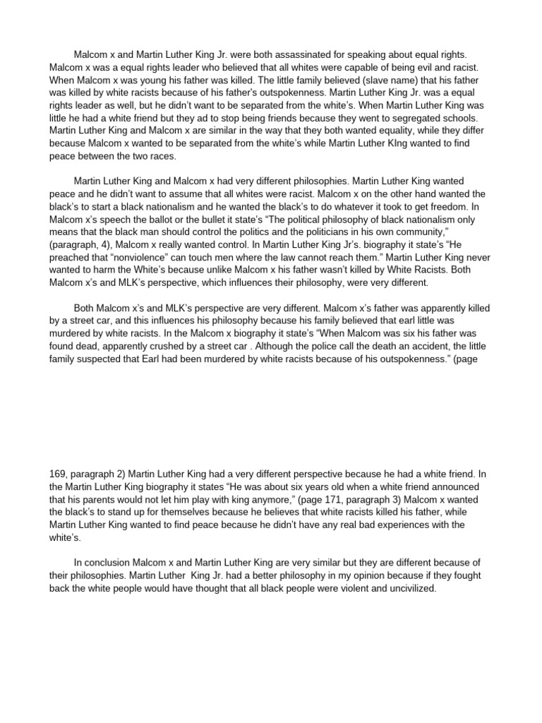 Malcom X Vs Martin Luther King JR | PDF | Malcolm X | Martin Luther ...