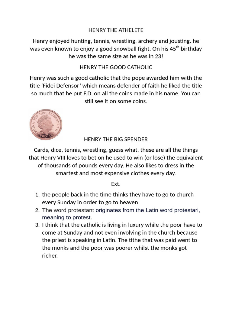 Henry VIII: Athlete, Catholic, Spender | PDF