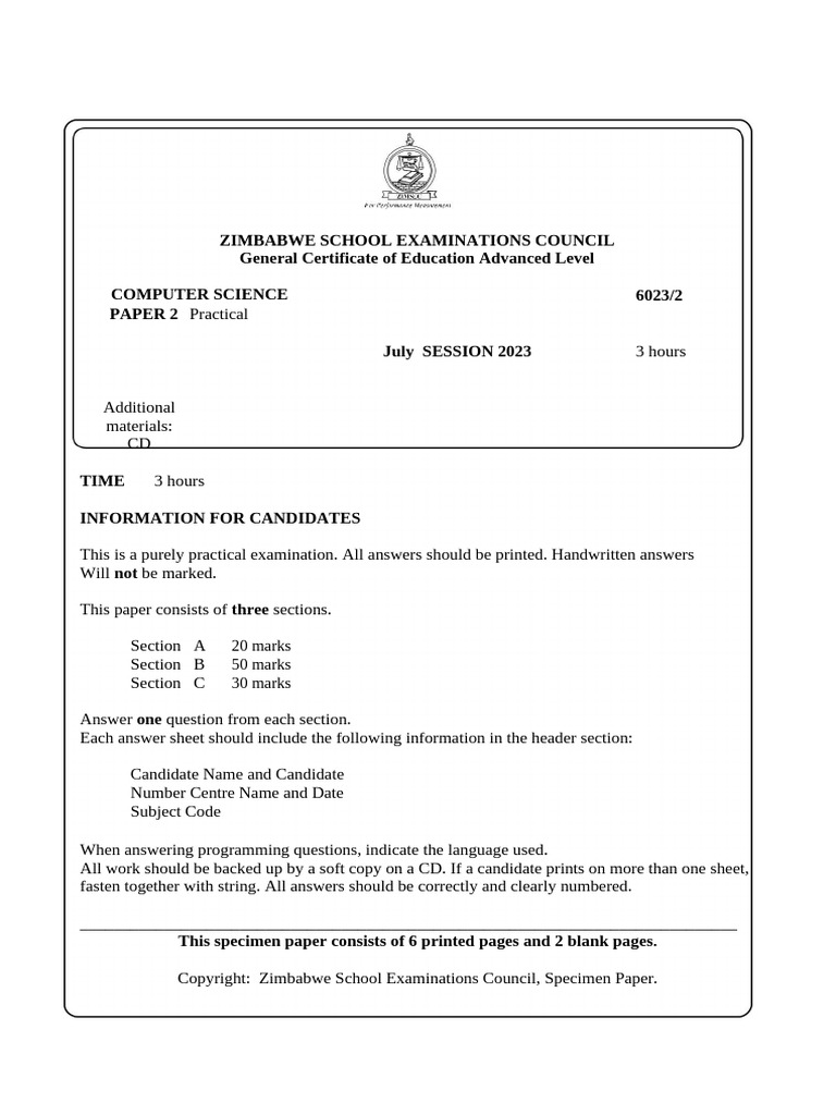 Gweru Diocese Comp Paper2 | PDF | Table (Database) | Computer Programming