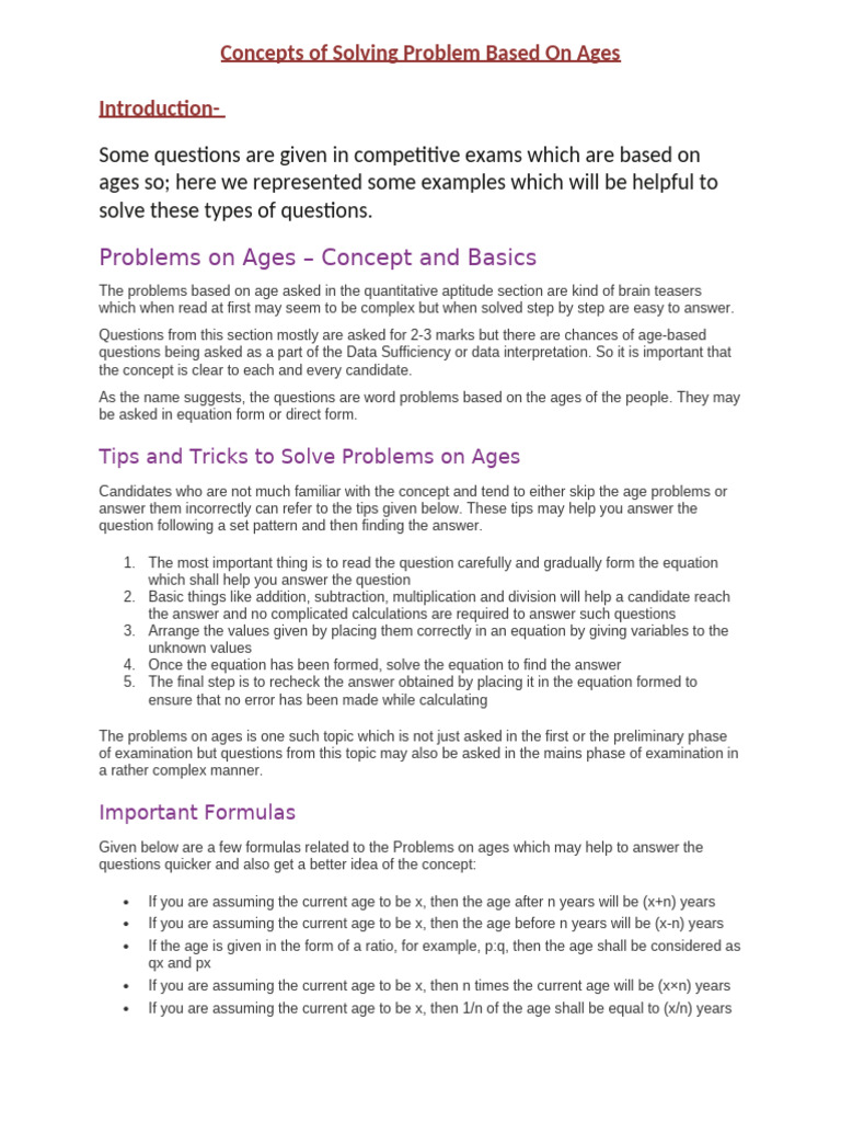 Introduction To Problem-Based-on-Ages - FINAL | PDF | Equations | Question