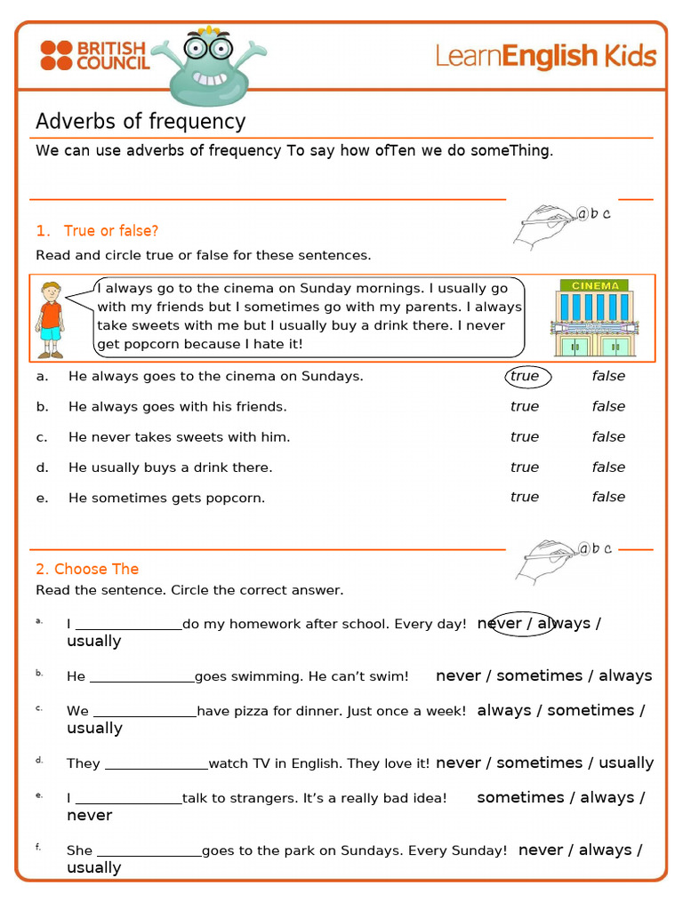 Grammar Practice Adverbs of Frequency Worksheet | PDF | Linguistics ...