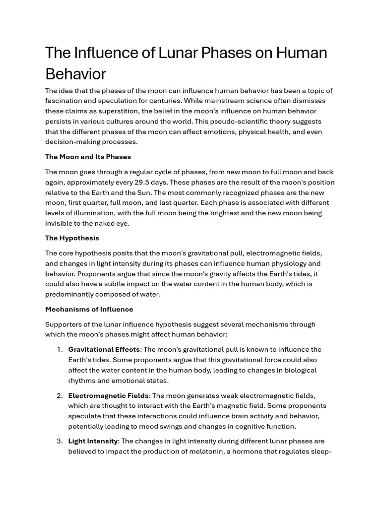 The Influence of Lunar Phases On Human Behavior | PDF | Moon | Gravity