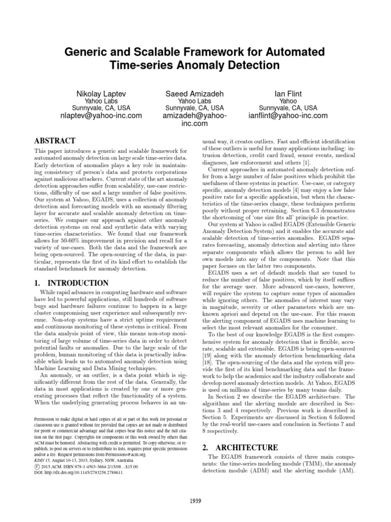 2015kdd Generic And Scalable Framework For Automated Time Series Anomaly Detection Pdf Time