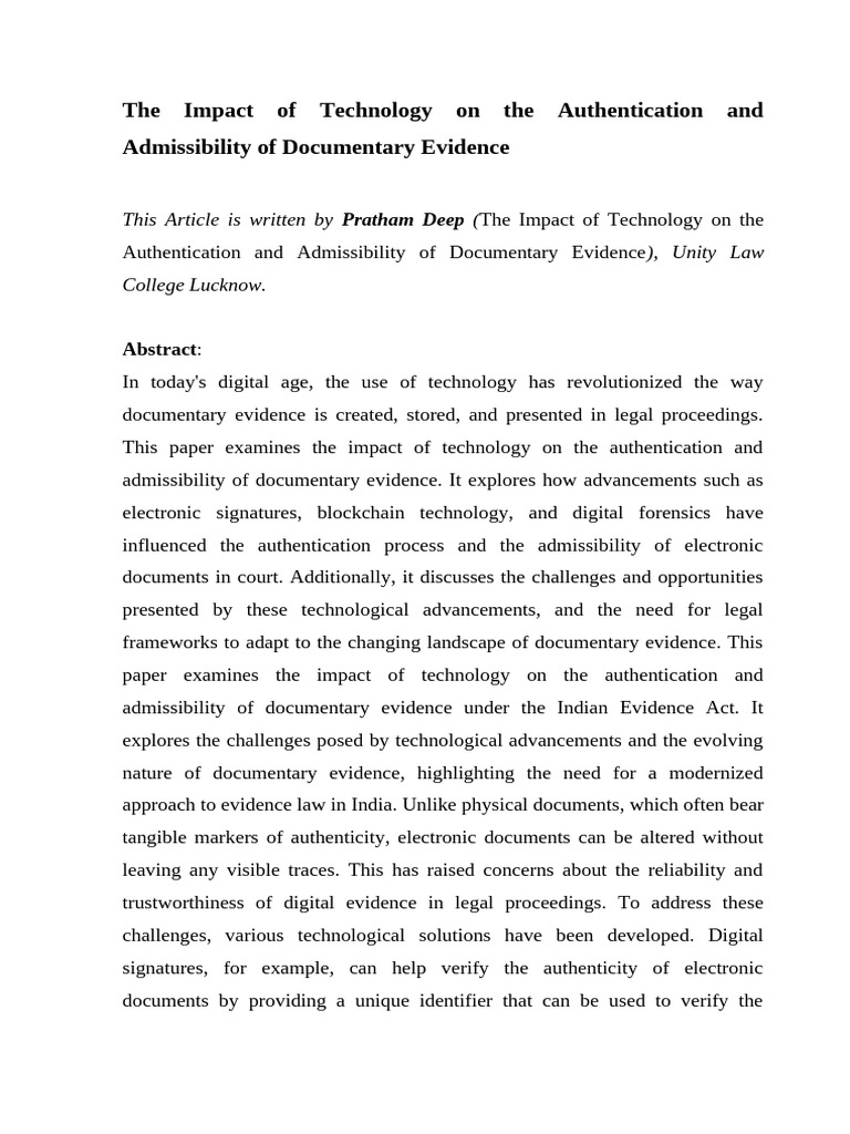 Technology's Role in Document Evidence | PDF | Authentication | Encryption
