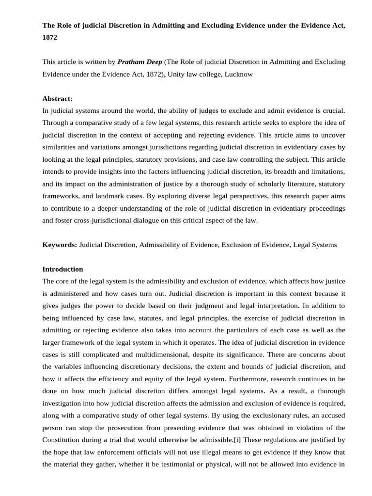 Judicial Discretion in Evidence Law | PDF | Evidence (Law) | Relevance ...
