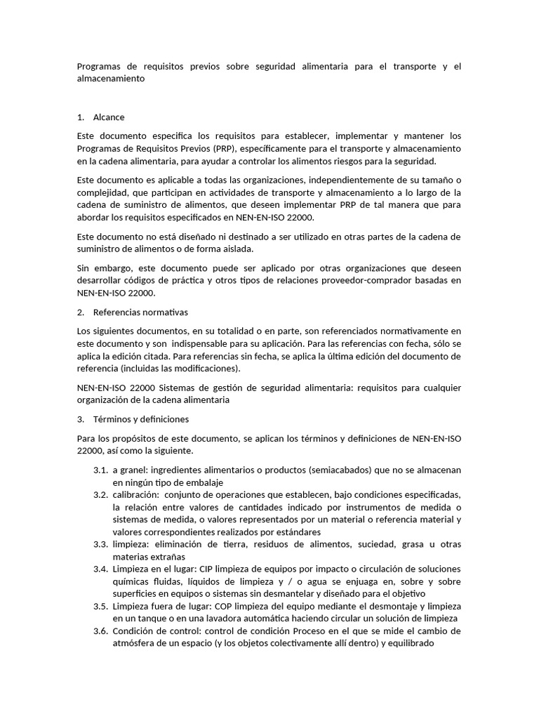 Programas de Requisitos Previos Sobre Seguridad Alimentaria para El Transporte y El ...