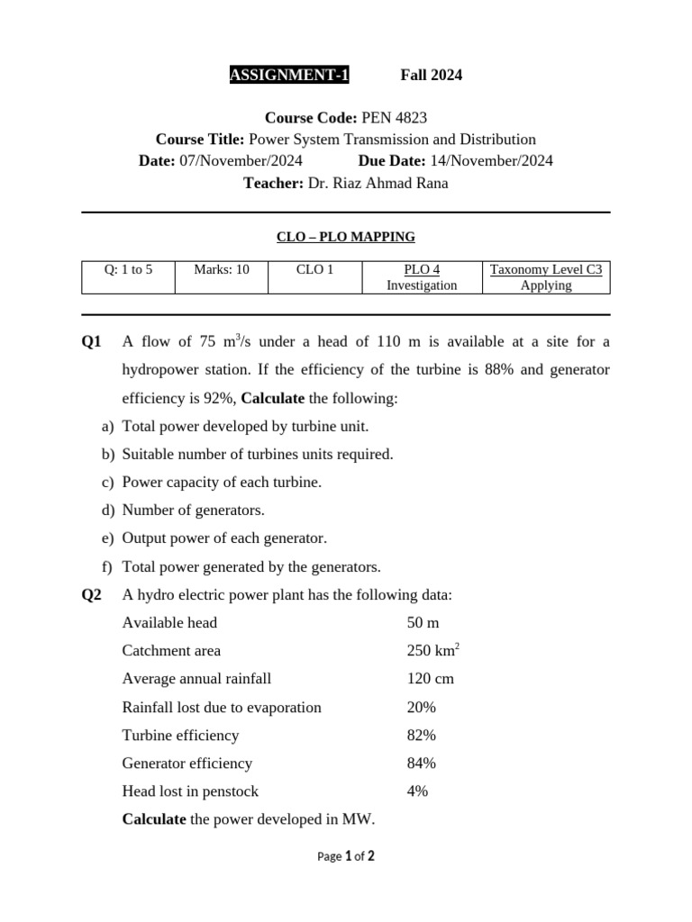 PEN4823_Fall2024_A1_Assignment1_07112024 | PDF | Turbine | Wind Turbine