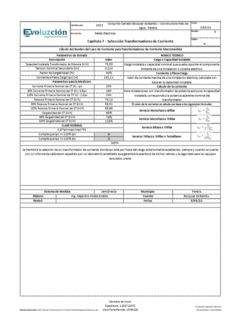 (05)-Calculo Trafos Corriente Y Tension Sist Med Bosques de Bambu | PDF | Transformador ...