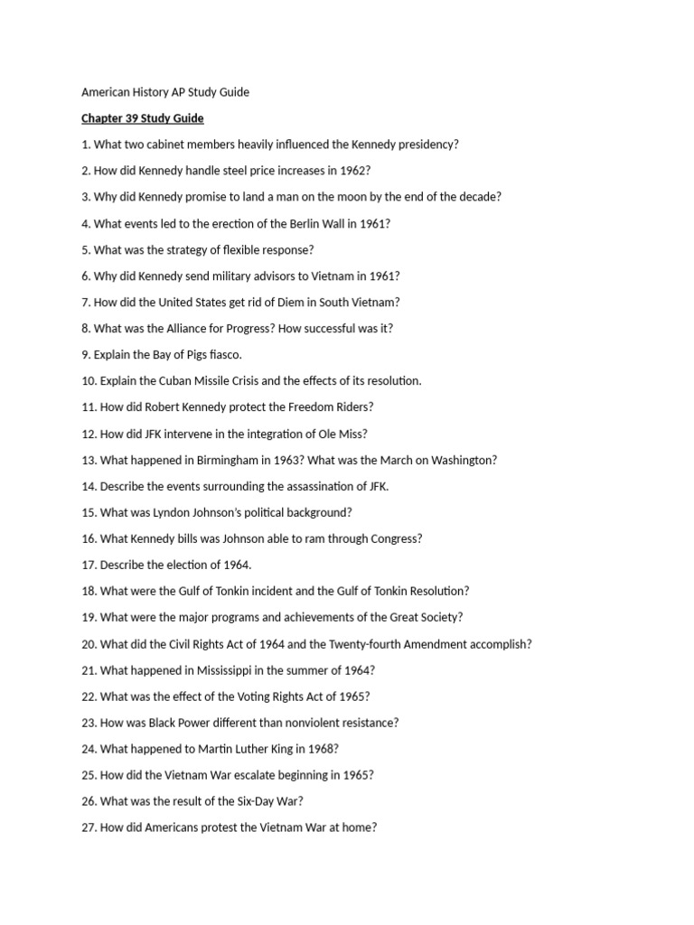 39 40 American History AP Study Guide | PDF | John F. Kennedy | Richard ...