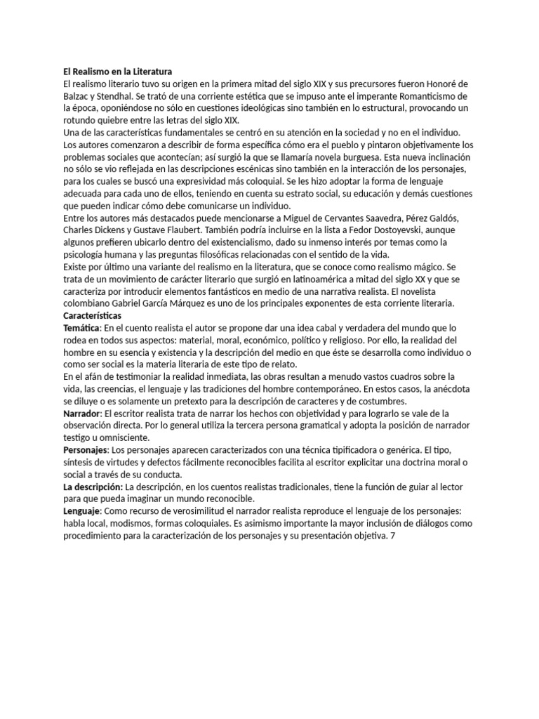 Características del Realismo Literario | PDF | Realismo literario ...