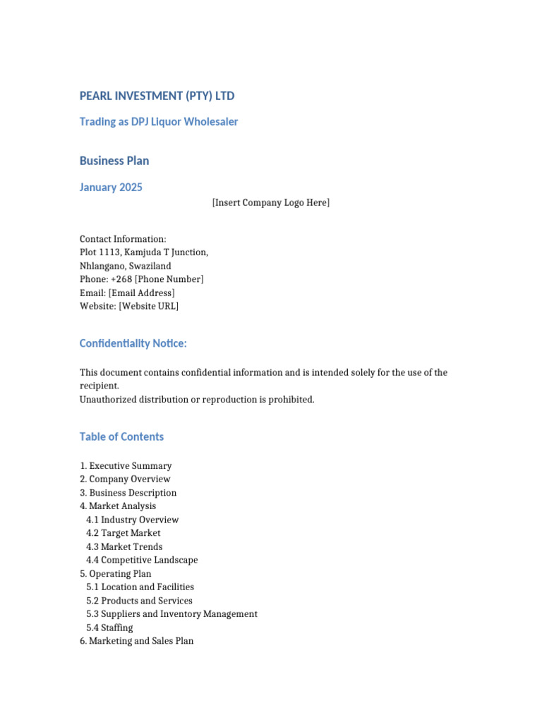 PEARL INVESTMENT Business Plan With Logo | PDF