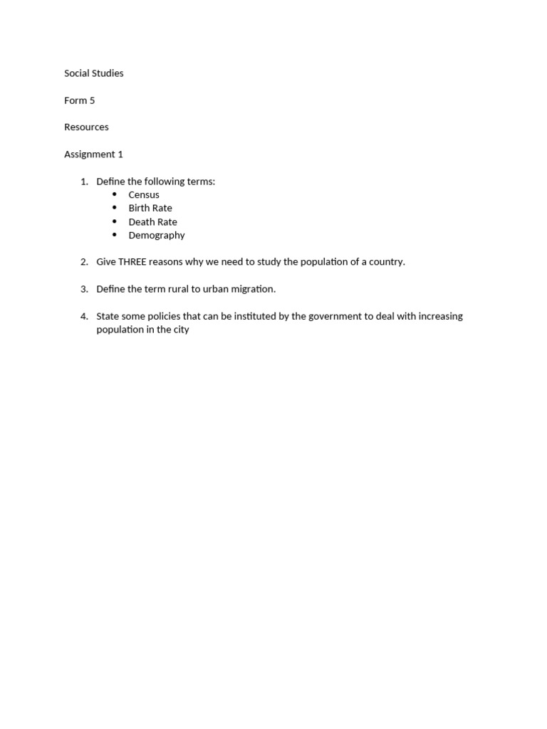 Population Studies Assignment Guide | PDF