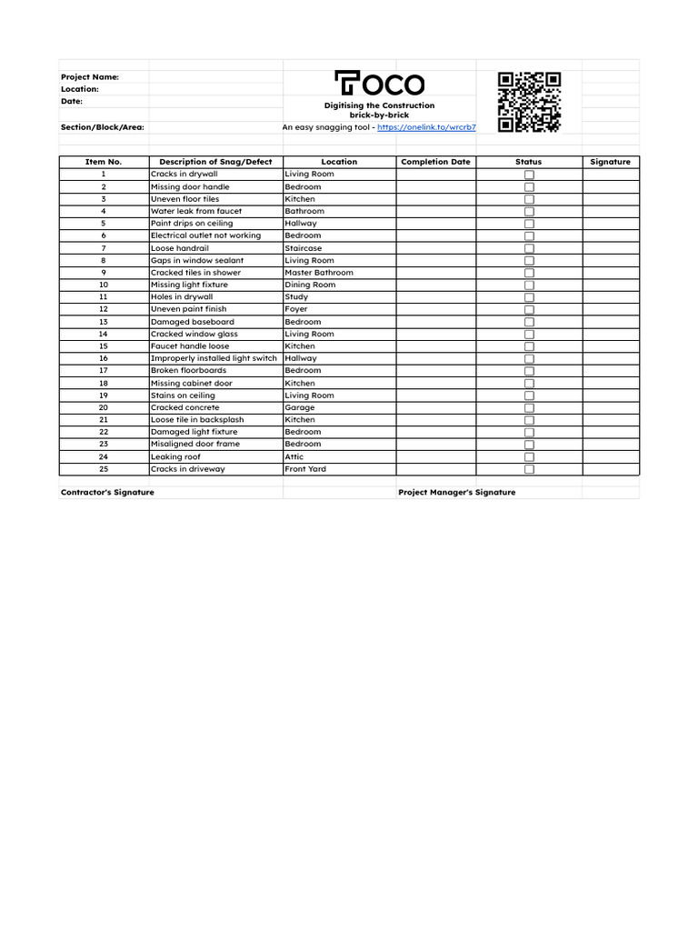 Toco Snaglist Template PDF | PDF