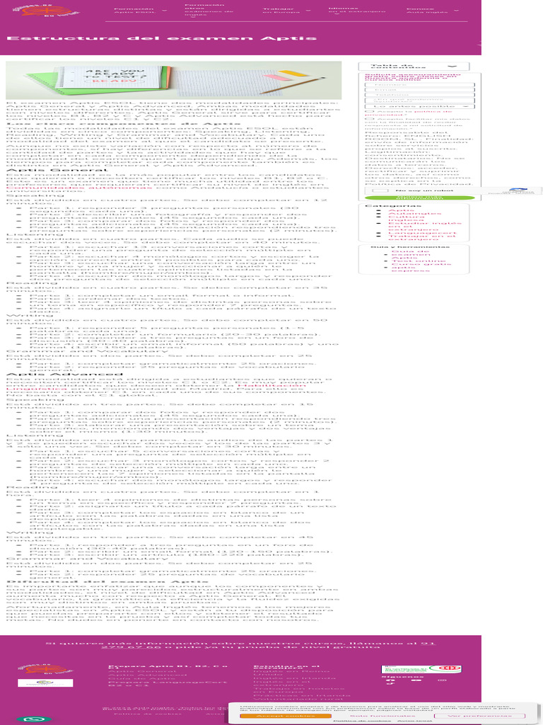 Guía del examen Aptis ESOL | PDF | Cookie HTTP | Lingüística