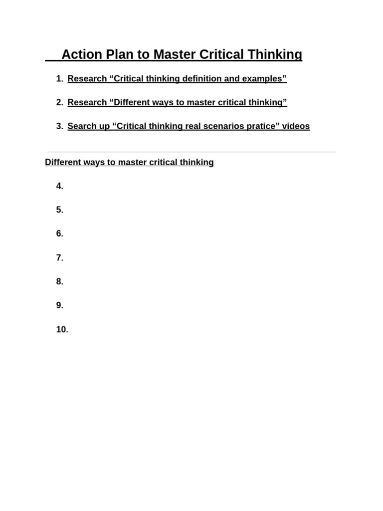 Action Plan To Master Critical Thinking | PDF