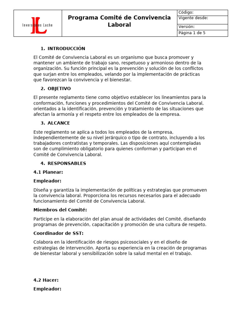 Reglamento Del Comite de Conviencia Laboral | PDF | Derecho laboral | Business