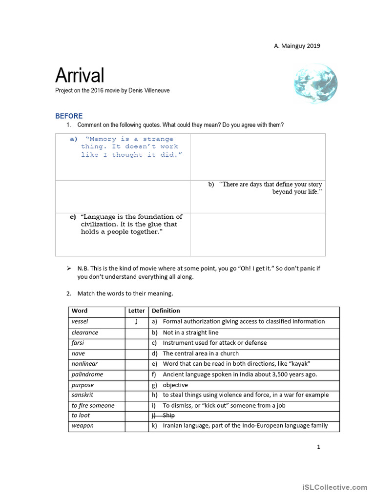 Arrival | PDF | Human Communication | Linguistics
