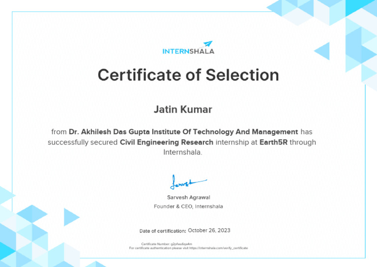 Jatin Kumar's Civil Engg Internship | PDF